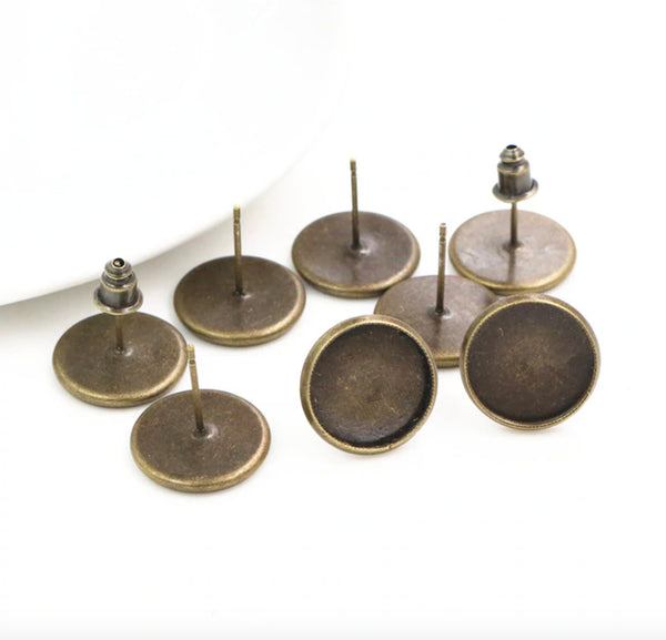 10pcs, 12mm Tray, High Quality Stainless Iron Earring Studs Base Setti ...